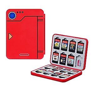 JINGDU Switch Game Case Holder for Switch Game Card, the Slim Switch Game Storage Case with 16 Game Slots and 16 micro SD Card Slots Suitable for Switch, Lite/OLED Games, Red