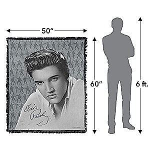 LOGOVISION Elvis Presley Blanket, 50"x60" Moves Woven Tapestry Cotton Blend Fringed Throw