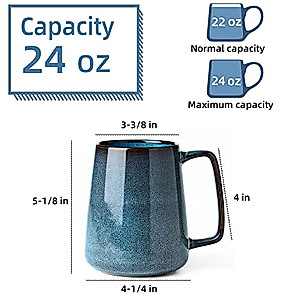 masoline 24 oz Large Ceramic Coffee mugs, Extra Large Tea and Coffee Cups, Large Handle Design, Big Coffee Mug for Office and Home, Microwave and Diahwasher Safe. (24 oz blue)