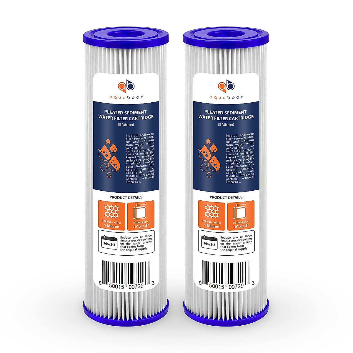 Aquaboon 2-Pack of 5 Micron 10" x 2.5" Pleated Sediment Water Filter Replacement Cartridge & Aquaboon 4-Pack of 5 Micron 10" Sediment Water Filter Replacement Cartridge