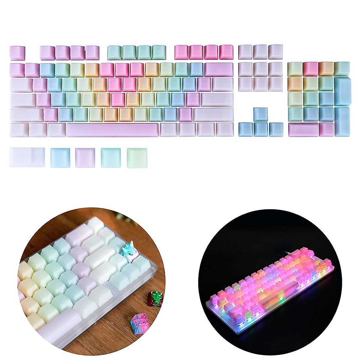 HMANE 109 Keys POM Jelly Keycaps Set, Rainbow Blank Doubleshot Translucent OEM Profile Mechanical Gaming Keyboard Keycaps for 60ï¼…/87 TKL/104/108 Cherry MX Switches