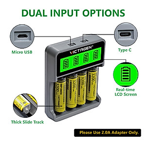 18650 Battery Charger Combo 3.7V, VICTAGEN Universal Smart Chargers for Rechargeable Li-ion Batteries 26650 22650 21700 14500 10440 RCR123, Ni-MH Ni-CD AA AAA C