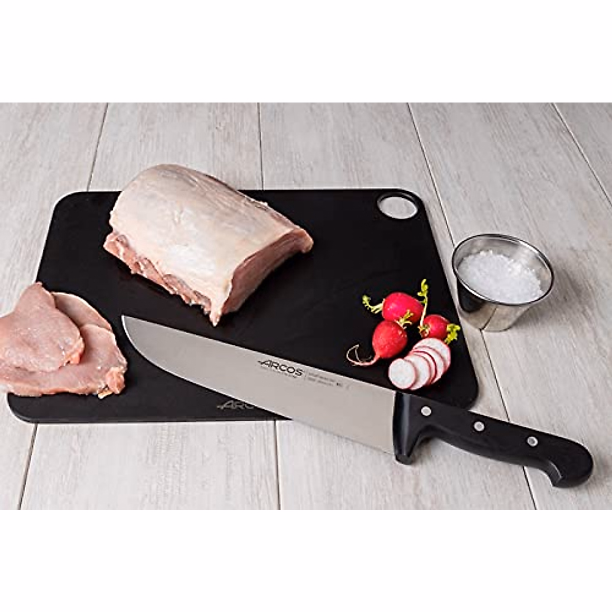 Arcos Butcher Knife 10 Inch Nitrum Stainless Steel and 250 mm blade. 353 gr. Professional Cleaver Knife. Ergonomic Polyoxymethylene POM Handle. Series Universal. Color Black
