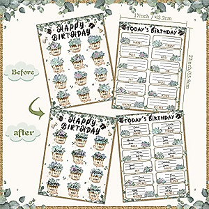 2 Pieces Happy Birthday Poster Chart, Eucalyptus Happy Birthday Bulletin Decorations for Classroom, Birthday Calendar Poster, Succulent Birthday Bulletin Board for Class, School, Office, 17 x 22 inch