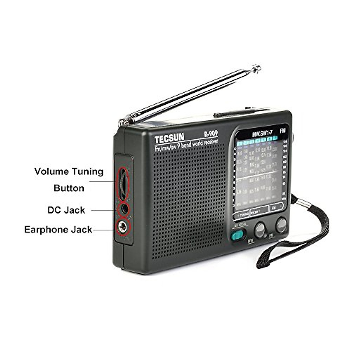 TECSUN R-909 AM/FM/SM/MW (9 Bands) Multi Bands Radio Receiver Broadcast with Built-in Speaker