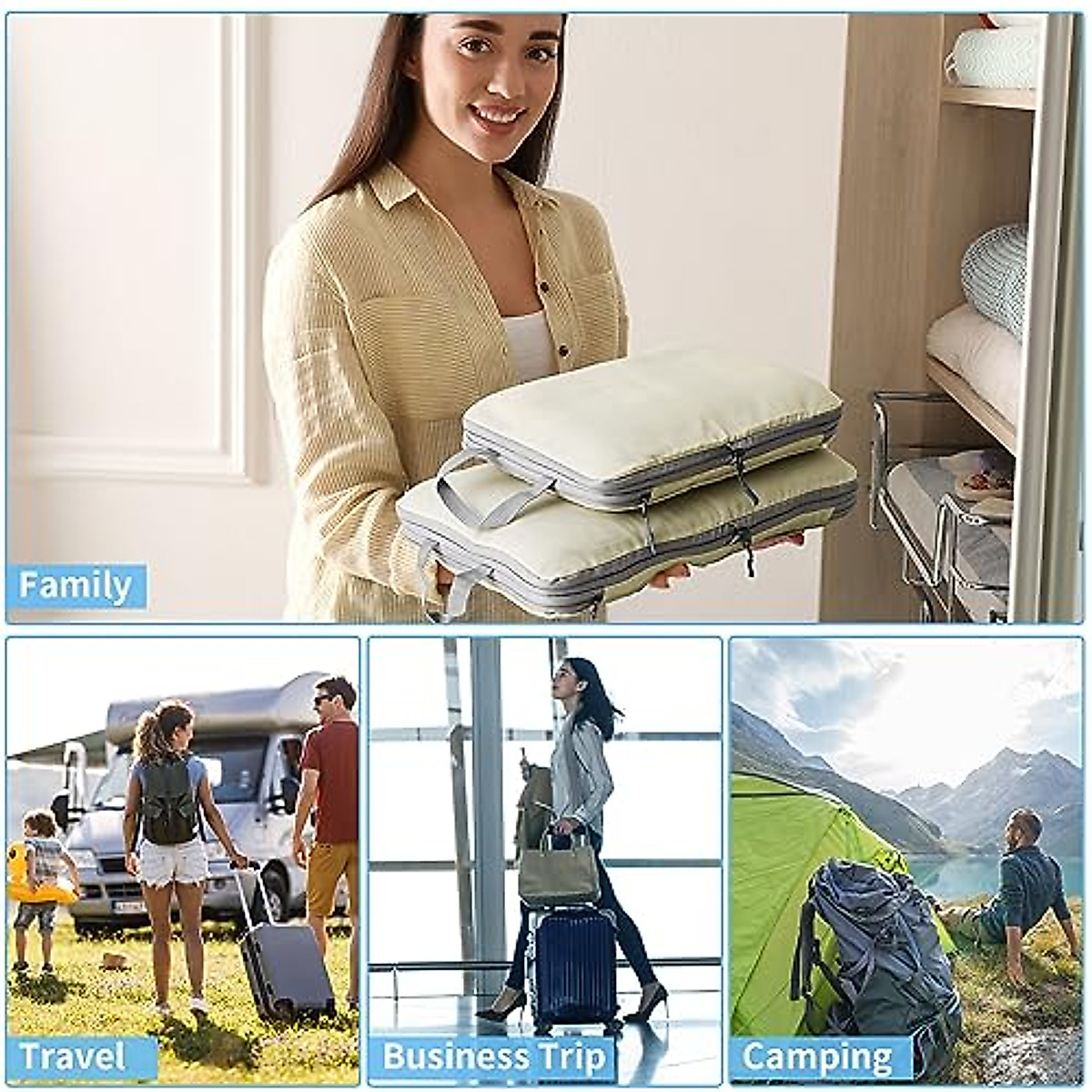 Compression Packing Cubes for Suitcase, GEEDIAR 6 PCS Travel Bags Organizer for Luggage, Travel Organizer Cubes for Travel Essentials, Lightweight Packing Cubes for Travel Accessories with Shoe Bag Khaki