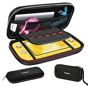 ivoler Carrying Case for Nintendo Switch Lite, iVoler Ultra Slim Portable Hard Shell Pouch Travel Game Bag for Switch Lite Console Accessories Holds 10 Game Cards,Black