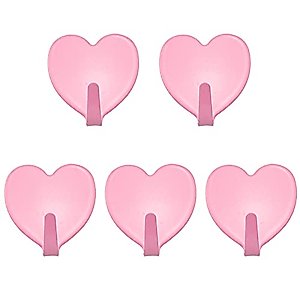 Lind Kitchen 5PCS 40x45mm Stainless Steel Heart-Shaped Hook Heart Shaped Multifunctional Self Adhesive Door Hook Coat Hooks Wall Mounted Coat Rack Closet Hooks, Nordic Pink