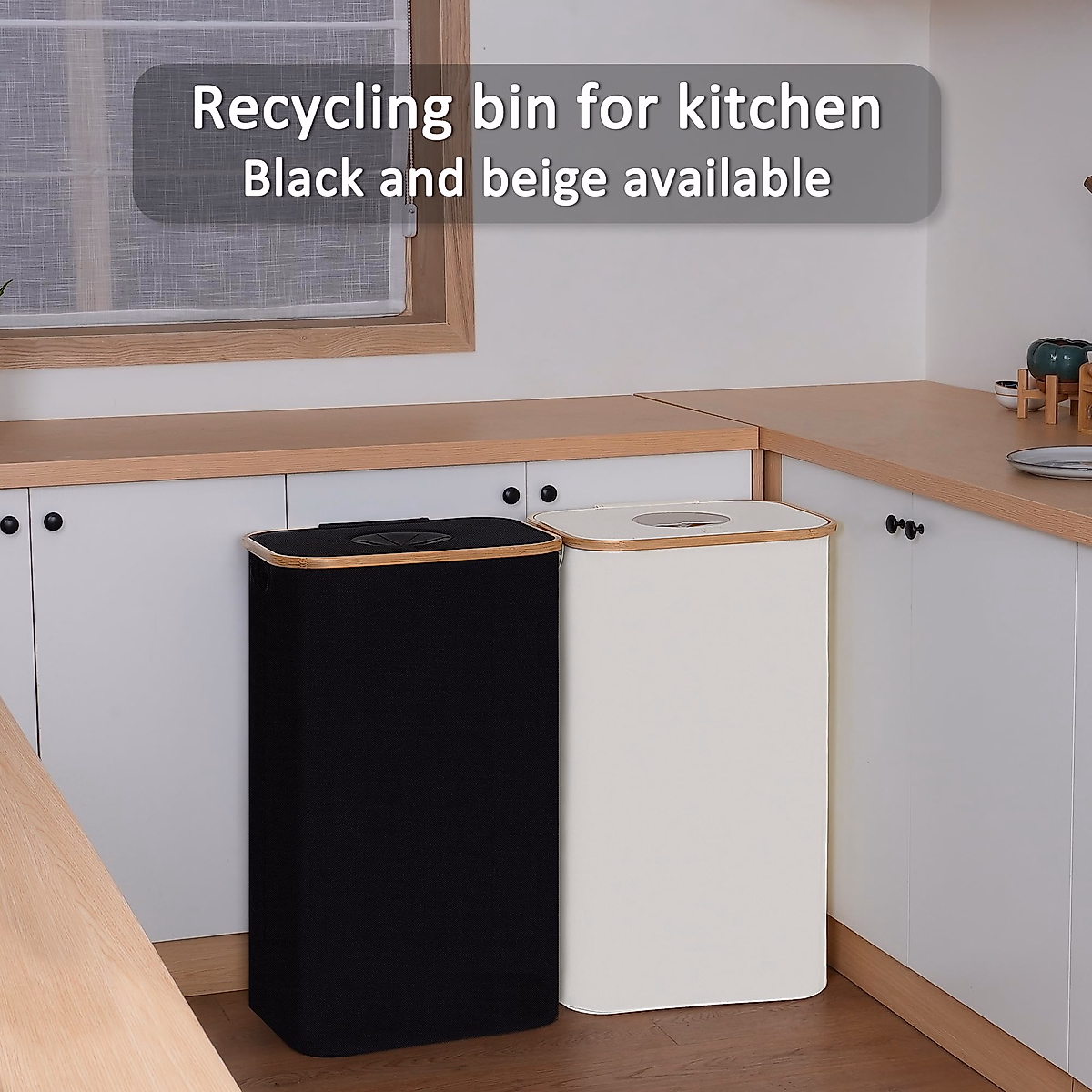iEGrow 29 Gallon Recycling Bin for Kitchen, Indoor Home Recycle Bins with Lid, 110L Large Recycling bin with 2 Removeable Reusable Inner Bags, for Bottles Cans Glass Plastice Cartons(Black)