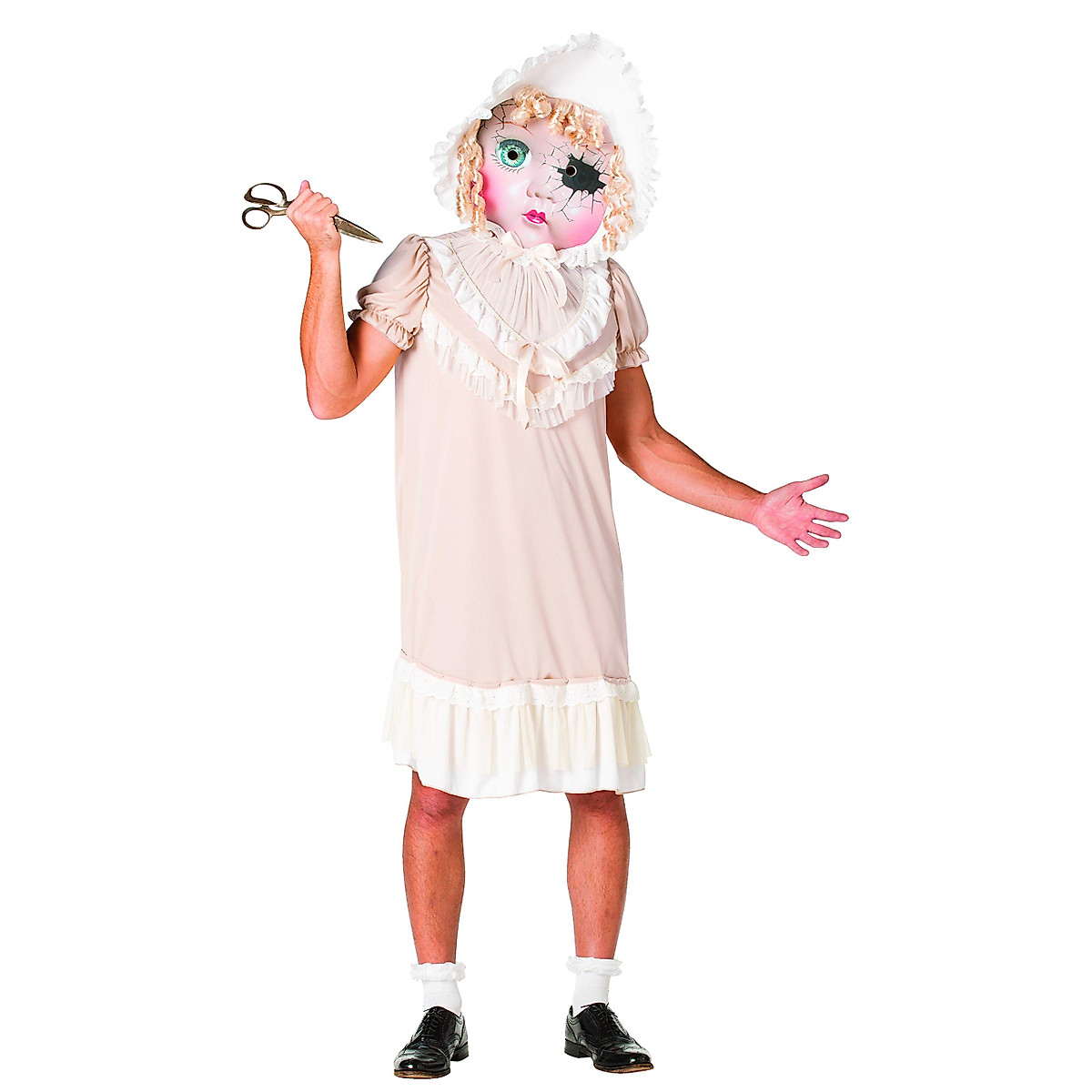 Rasta Imposta Molly The Demonic Dolly Costume, Scary Doll Costume Adult-Sized Pink, White