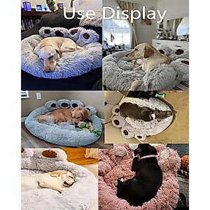 Pet Round Bed of Paw Shape Dog Bed Large Round Calming Dog Bed Comfortable and Soft Fur Beds for Large Dogs Pet Supplies Clearance, X-Large Size (31"×31"×16")
