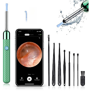 LEIPUT Ear Wax Removal - Earwax Remover Tool with 8 Pcs Ear Set - Ear Cleaner with Camera - Earwax Removal Kit with Light - Ear Camera with 6 Ear Spoon - Ear Cleaner for iOS & Android (Green)