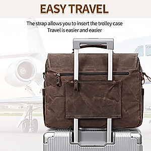 NerIion Messenger Bag for Men 15.6 Inch Vintage Canvas Genuine Leather Briefcase for Men Laptop Bag Waterproof Computer Satchel Shoulder Bag (Brown)