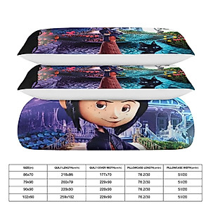 Cora_line Funny Bedding Set 3-Piece 79"x90" Cartoon Room Decor with 1 Duvet Cover and 2 Pillowcase All Season