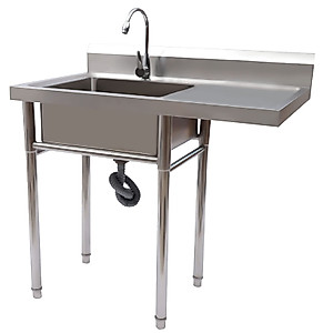 Utility Sink,Stainless Steel Kitchen Sink,Single Bowl Commercial Sink Drain Board Catering Prep Sink with Faucet and Sink for Restaurant,Laundry,Backyard,Garages 39.3 * 23.6 * 36.7in