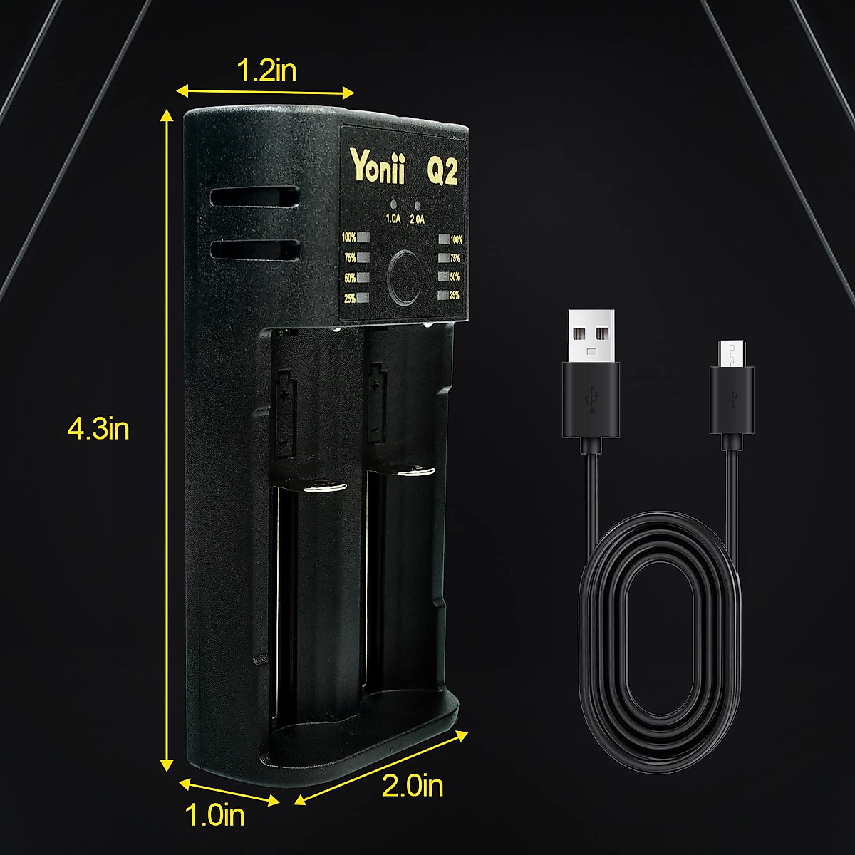 18650 Charger,Smart Universal Charger Fast Charger 2 Bay for Rechargeable Batteries Ni-MH Ni-Cd AA AAA Li-ion IMR 10440 14500 16340 RCR123A 26650 3.6V 3.7v 1.2v Current 1A 2A Optional (No Battery)