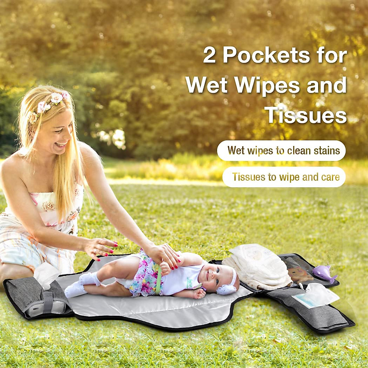 Lekereise Diaper Changing Pad Waterproof Travel Changing Mat Portable Change Pad, Grey