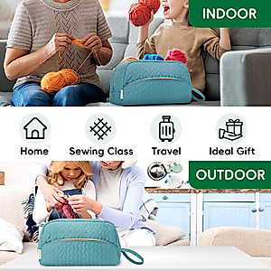 Crochet Bag Yarn Bag Storage Organizer Knitting Bag For Crocheting Accessories Crochet Hook Case Gifts For Crafters (Teal)