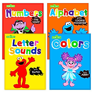 Sesame Street Workbooks Preschool (Set of 4 Workbooks -- Alphabet with Elmo, Letter Sounds, Numbers and Colors)