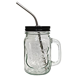 ( 2 PACK ) - Mason Jar Mugs with Handle, Stainless Steel Straw, & metal Lids 16 oz. (480ml) | Mason Jar Drinking Glasses | Reusable Boba Bubble Tea & Smoothie Cups | Tumbler for Bubble Tea, smoothie