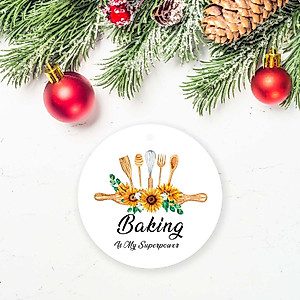 Baker Christmas Ornaments for Cooker,Chef,Mom,Xmas Tree Hanging Ornaments Ceramic Keepsake,Baking Set