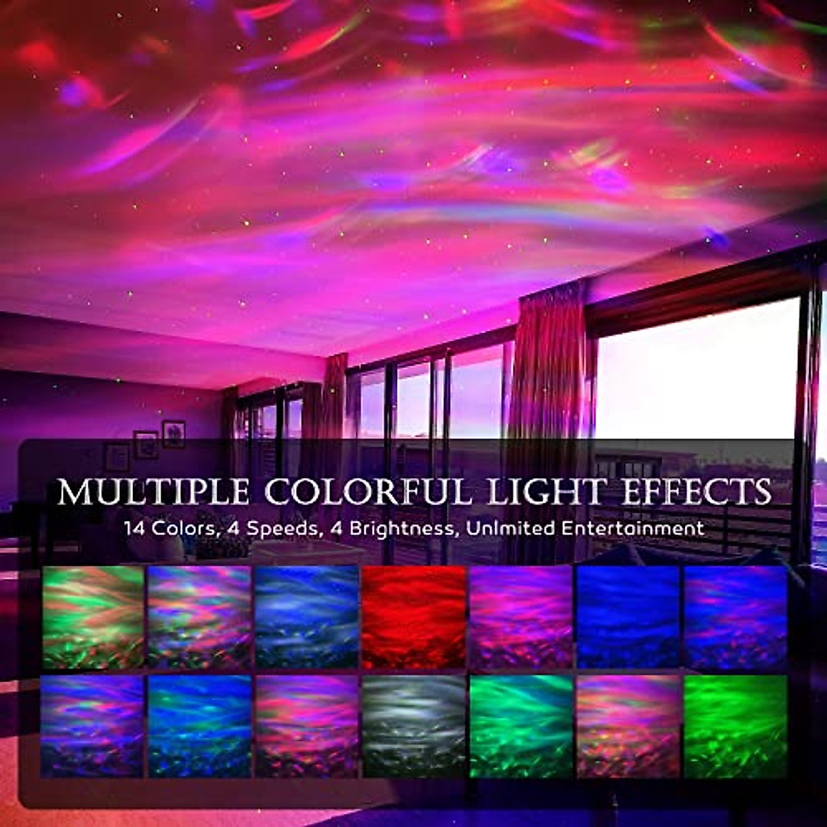 Star Aurora Galaxy Projector Dinosaur Egg Projector Night Light with Bluetooth,Timing Function,14 Colors Mixed Ocean Wave Move Star Lights for Birthday Party,Computer Room and Game Room Decoration