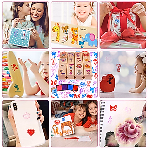 HOWAF 16pcs Wooden Stamps for Kids Girls Crafts with Ink Pad 4pcs, Unicorn Mermaid Princess Heart Rainbow Butterfly Stamps for Girls DIY Scrapbook Card Making, Party Bag Fillers Favor for Girls Gift