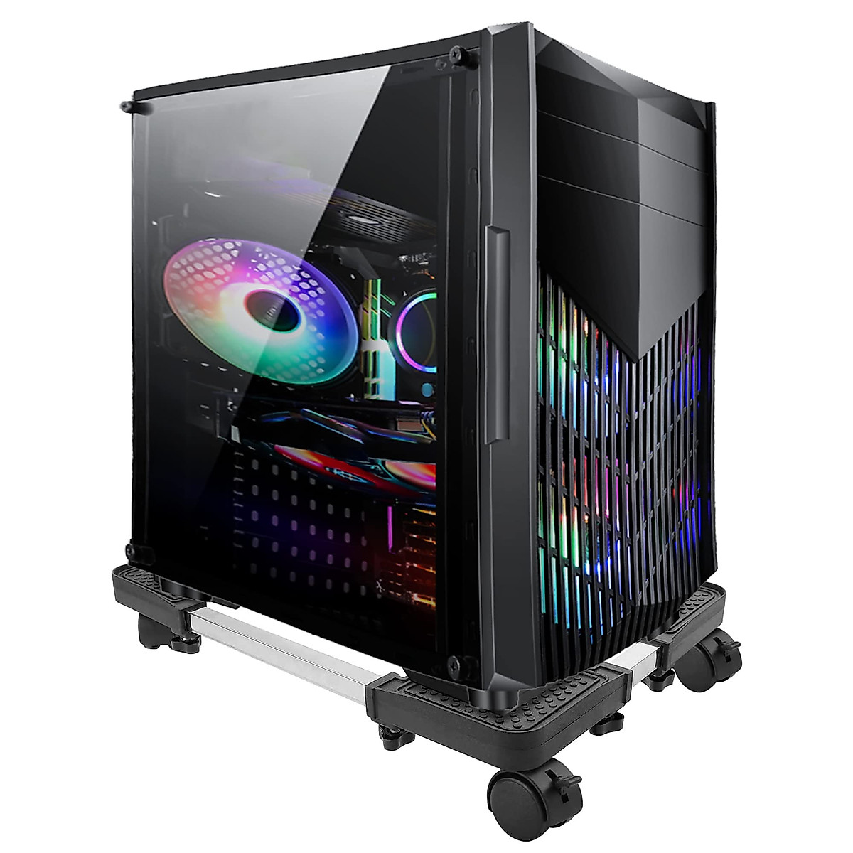 Zerayo Computer Tower Stand,PC Stand Shelf for Floor,CPU Stand with 4 Silent Rolling Casters Mobile Pc Holder,Suitable for Most Game Cases On Computer Tower Floor Stand