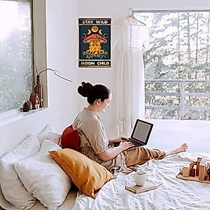 SGYJW Hippie Tin Sign Retro Sunflower Funny Mushroom Anti War Sign Stay Wild Moon Child Flower Child Metal Poster 8x12 Inch Iron Painting Plaque Wall Decor for Bedroom Bathroom Bar Living Room Wall Decor