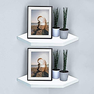 RANK Floating Corner Shelves Wall Mounted Display Organizer Storage Shelf Set of 2 for Bathroom, Bedroom, Living Room, Kitchen, Office and More (White)
