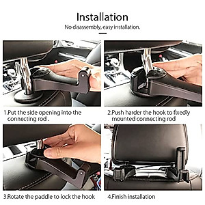 OCUBE Car Hooks Car Seat Back Hooks with Phone Holder, (2 Pack) Universal Vehicle Car Headrest Hooks Hanger with Lock and Phone Bracket for Holding Phones and Hanging Bag, Purse, Cloth, Grocery-Black