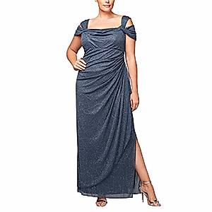 Alex Evenings womens Plus Size Long Cold Shoulder With Ruched Skirt Special Occasion Dress, Smoke Glitter, 16 Plus