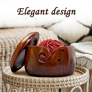 Eunoia Yarn Bowl with Round Lid, 7x5 Inch Handmade Yarn Holder for Crocheting, Decorative Knitting Bowl for Knitters with Wooden Crochet Hook and Travel Bag