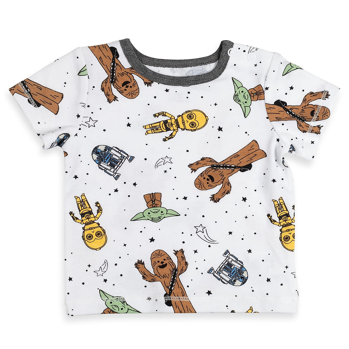 STAR WARS R2-D2 Yoda Chewbacca Newborn Baby Boys Short Overalls Graphic T-Shirt and Hat 3 Piece Outfit Set Grey 3-6 Months