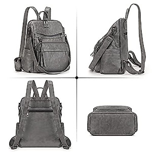 Artwell Backpack Purse for Women Fashion PU Leather Designer Travel Large Ladies Shoulder Bags Tote Tassel Rucksack (Gray), 11.8 * 5.7 * 13.8 inch