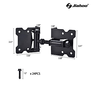 JIAHOO Self-Closing Gate Hinges Heavy Duty Door Hinges for Wooden/Vinyl/PVC Fences, 90 Degree Adjustable Gate Hinge Hardware Kit with Spring Adjuster Tool, Black(1 Pair-2 Hinges)