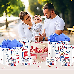 Large Baseball 1st Birthday Gift Bags with Card Tissue Paper 1st Birthday Gift Wrapping Bags Rookie of The Year Baseball First One Year Old Birthday Decorations Boys Girls Christmas Baby Shower Sport Party Supplies