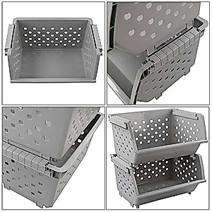 Easymanie 3 Pack Plastic Stackable Baskets, Open Front Stacking Storage Bins
