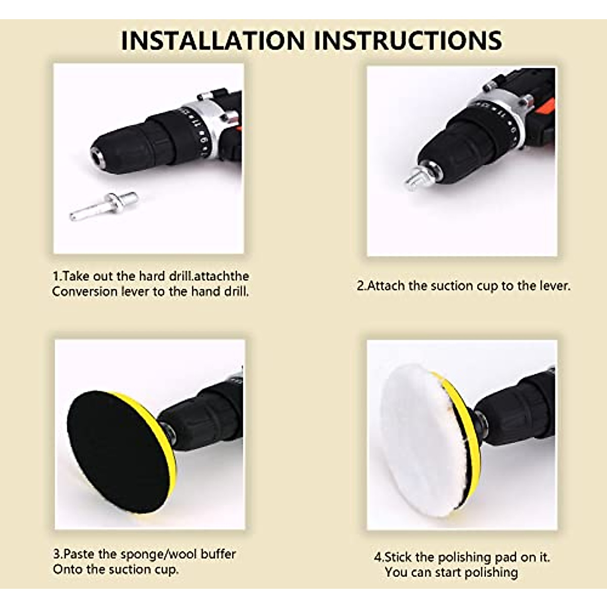 Tworider 7 Pcs 3 Inch Buffing Pads, Wool Polishing Pad,Wool Buffing Polishing Pad Set,Buffing Pads for Drill Lambs Wool Hook and Loop,with M14 Drill Buffer Attachment, Car Polishers and Buffers