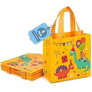 VGOODALL 6PCS Gift Bags with Handles, 8" x 3.5" x 8" Reusable Gift Wrap Bags Large Gift Bags Dinosaur Theme Tote for Kids Birthday Party