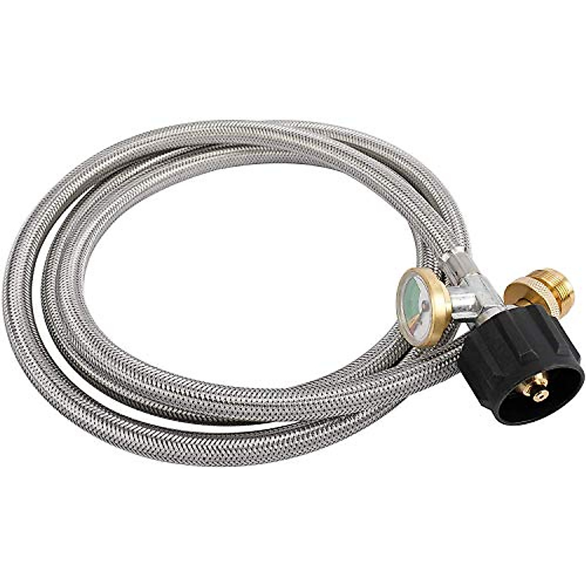 HYDDNice 6FT Propane Hose with Gauge Stainless Steel Braided Propane Hose Converts 1lb Portable Appliances to 5-40lbTank,for Propane Stove, Heater, Tabletop Grill