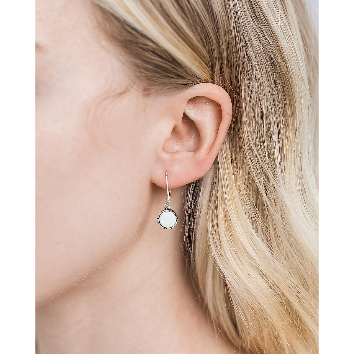 Bottled Up Designs Handmade Vintage White Leverback Botanicals Earrings, Sterling Silver, Eco Friendly, Made in USA, Birthday Gifts, Mothers Day, Women, Anniversary (Clear Cold Creame Jar)