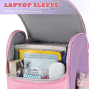 ASKSKY Kids Backpack for Girls, Kawaii Cartoon School Backpack Wide Open Bookbag for 5-10 years old with Reflective Strip, Blue Kitty