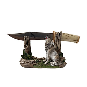 BestGiftEver Decorative Hunting Blade Knife with Wolf Display Stand - Hunting Cabin Home Decoration