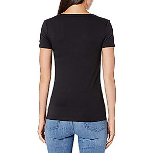 Amazon Essentials Women's Slim-Fit Short-Sleeve V-Neck T-Shirt, Pack of 2, Black/White, Large