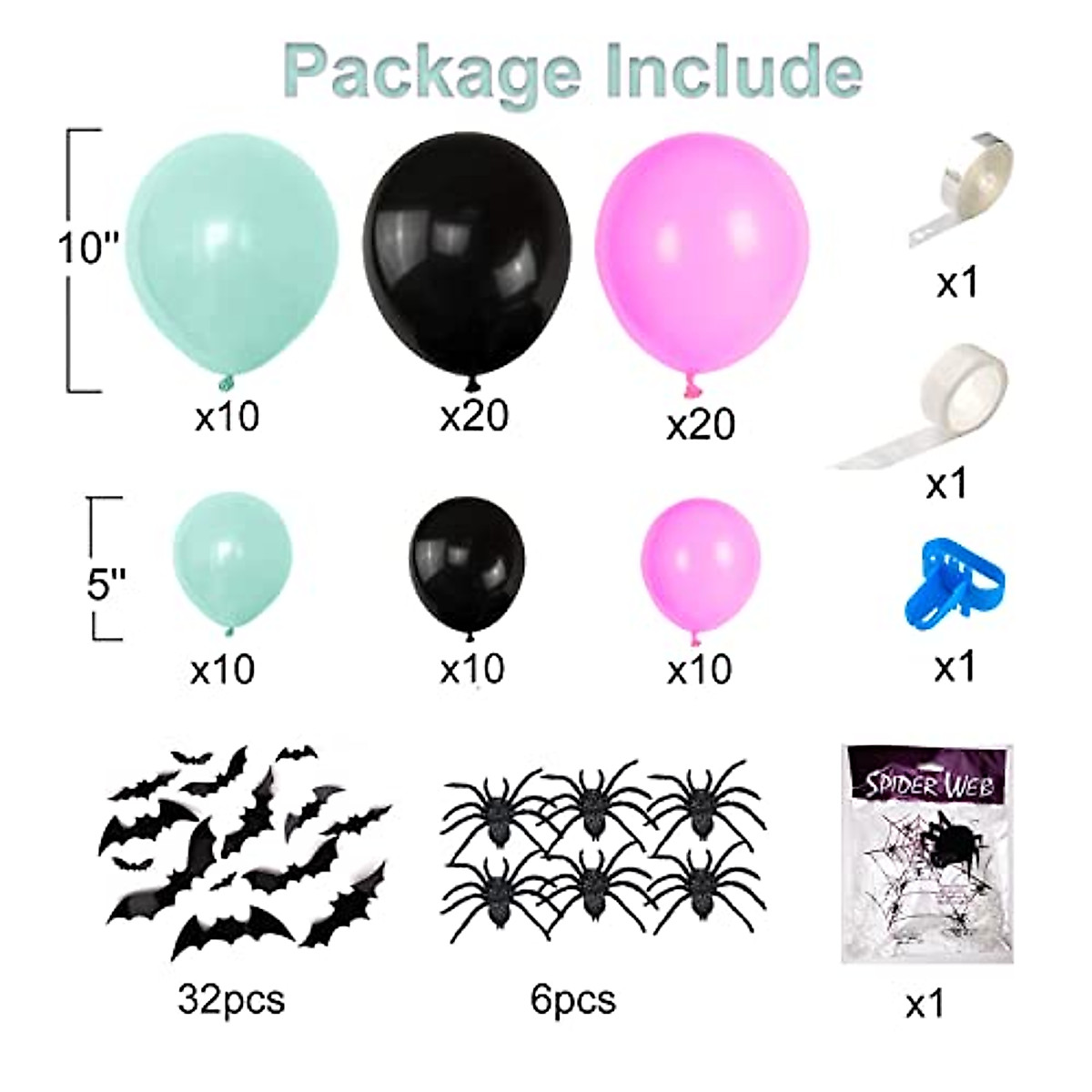 HPWF Green Black Pink Balloon Garland Arch Kit-140Pcs Halloween Balloon Garland With Fake Spiders Bat Stickers for Halloween Wedding Girl Baby Shower Little Boo Party Decorations …