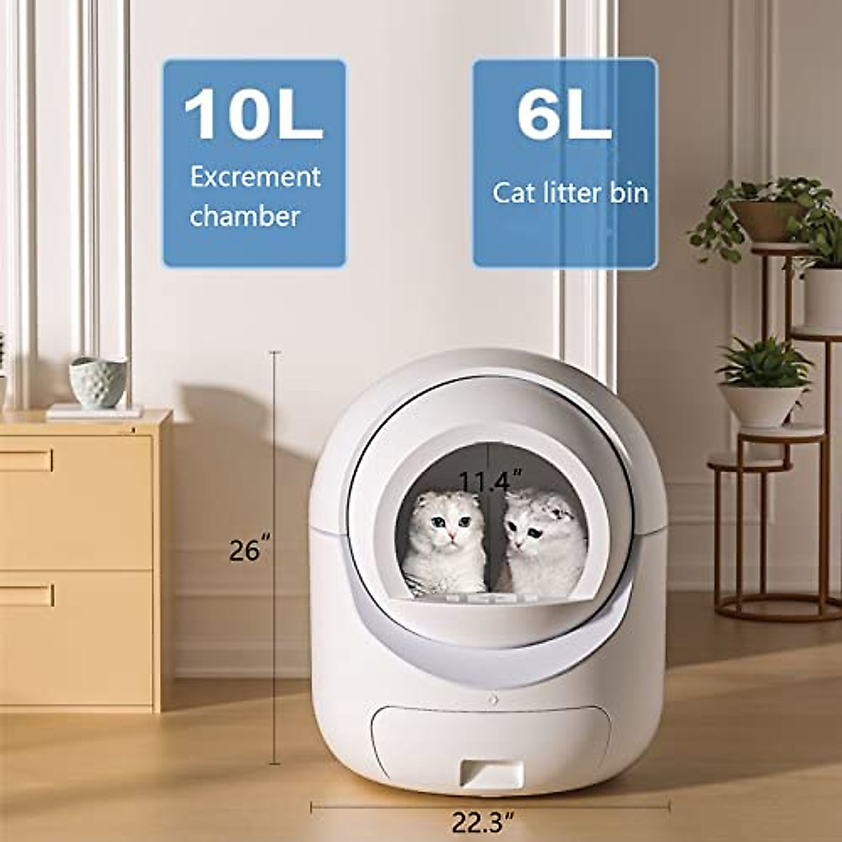 Self- Cleaning Cat Litter Box,Large Automatic Cat Litter Box for Multiple Cats,Suitable for All Kinds of Cat Litter, Odor Removal , App Control, Smart Health Monitor,Support 5g&2.4g WiFi