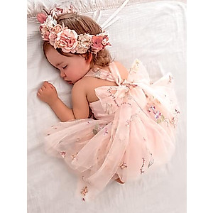 CREAIRY Baby Girl Princess Romper Dress Sleeveless Embroidered Lace Tulle Tutu Dress Bodysuit Jumpsuit Birthday Outfit (Pink, 6-12 Months)