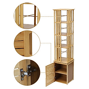 Veloqua Bookcase, Bookshelf Corner Bamboo Book Shelf 6-Tier 360° Rotating Storage Display Rack Narrow Bookshelf with Open Design Shelving Used in Office Bedroom Study Living Room Hallway (Burlywood)