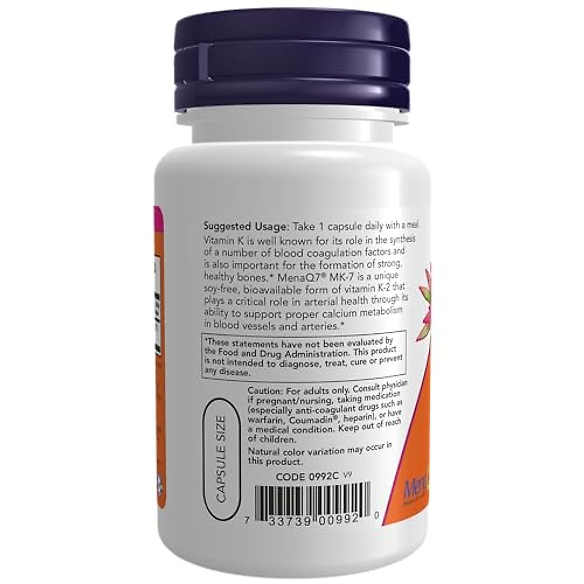 NOW Supplements, MK-7 Vitamin K-2 100 mcg, Cardiovascular Support*, Supports Bone Health*, 60 Veg Capsules